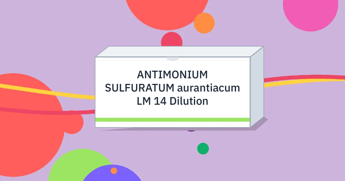 Symbolbild: Packung mit der Aufschrift ANTIMONIUM SULFURATUM aurantiacum LM 14 Dilution (PZN 13375428) – Verfügbarkeit und Bezug in Apotheken in Frankfurt am Main