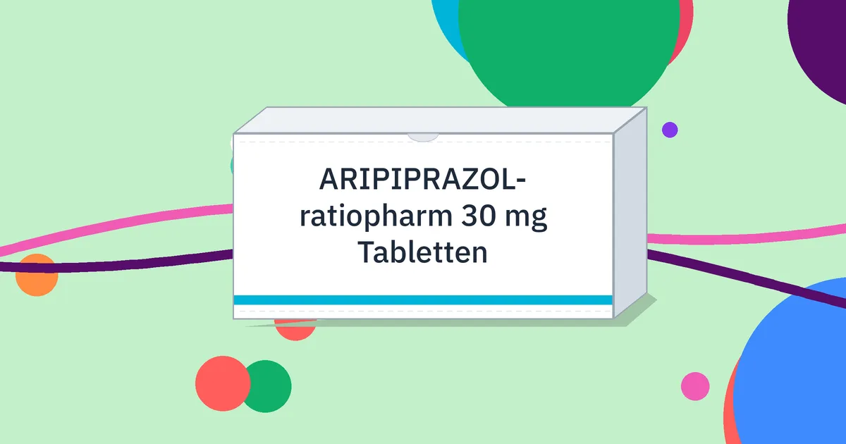 Symbolbild: Packung mit der Aufschrift ARIPIPRAZOL-ratiopharm 30 mg Tabletten (PZN 15267387) – Verfügbarkeit und Bezug in Apotheken in Frankfurt am Main