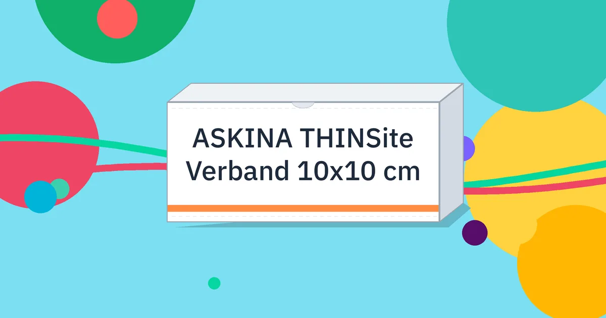 Symbolbild: Packung mit der Aufschrift ASKINA THINSite Verband 10x10 cm (PZN 10987680) – Verfügbarkeit und Bezug in Apotheken in Frankfurt am Main