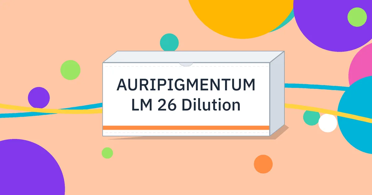 Symbolbild: Packung mit der Aufschrift AURIPIGMENTUM LM 26 Dilution (PZN 12783119) – Verfügbarkeit und Bezug in Apotheken in Frankfurt am Main