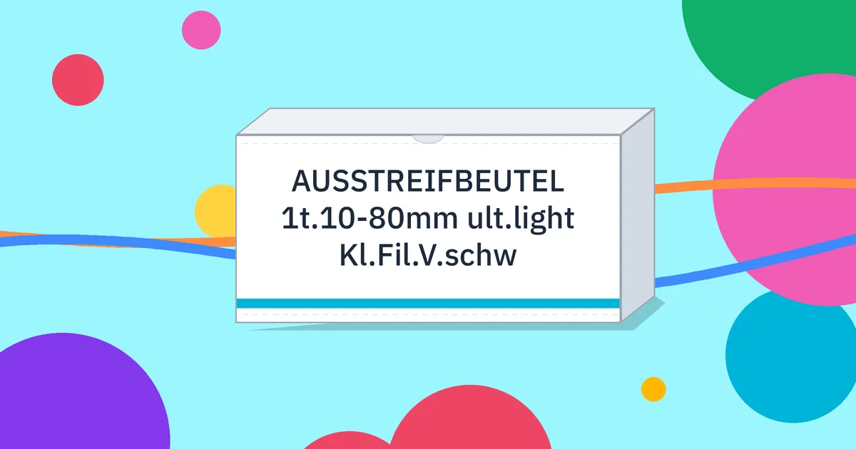 Symbolbild: Packung mit der Aufschrift AUSSTREIFBEUTEL 1t.10-80mm ult.light Kl.Fil.V.schw (PZN 19433144) – Verfügbarkeit und Bezug in Apotheken in Frankfurt am Main