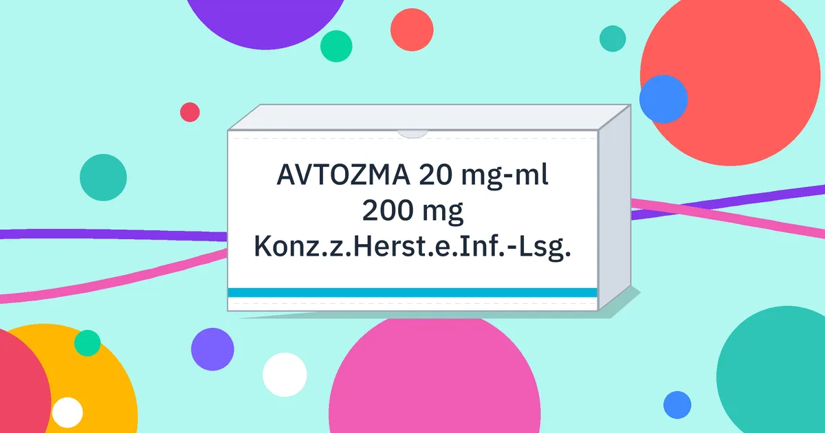 Symbolbild: Packung mit der Aufschrift AVTOZMA 20 mg-ml 200 mg Konz.z.Herst.e.Inf.-Lsg. (PZN 19499781) – Verfügbarkeit und Bezug in Apotheken in Frankfurt am Main