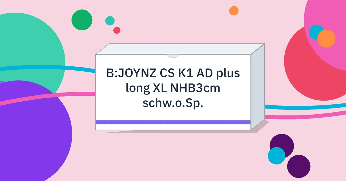 Symbolbild: Packung mit der Aufschrift B:JOYNZ CS K1 AD plus long XL NHB3cm schw.o.Sp. (PZN 20529820) – Verfügbarkeit und Bezug in Apotheken in Frankfurt am Main