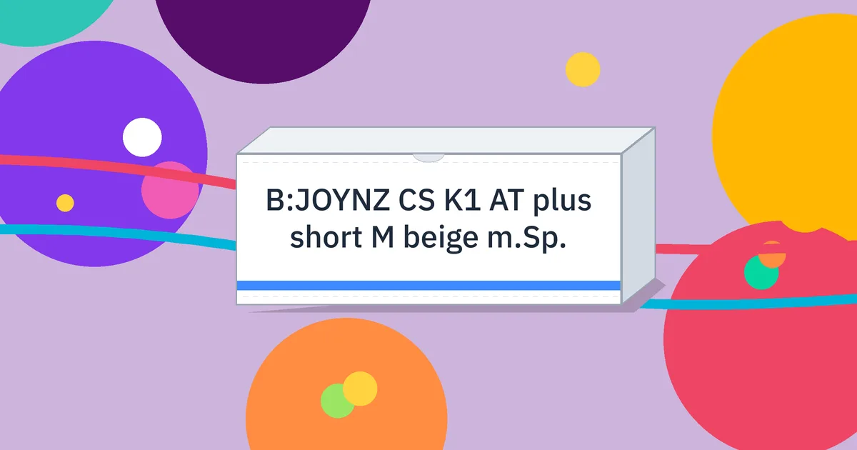 Symbolbild: Packung mit der Aufschrift B:JOYNZ CS K1 AT plus short M beige m.Sp. (PZN 20537073) – Verfügbarkeit und Bezug in Apotheken in Frankfurt am Main