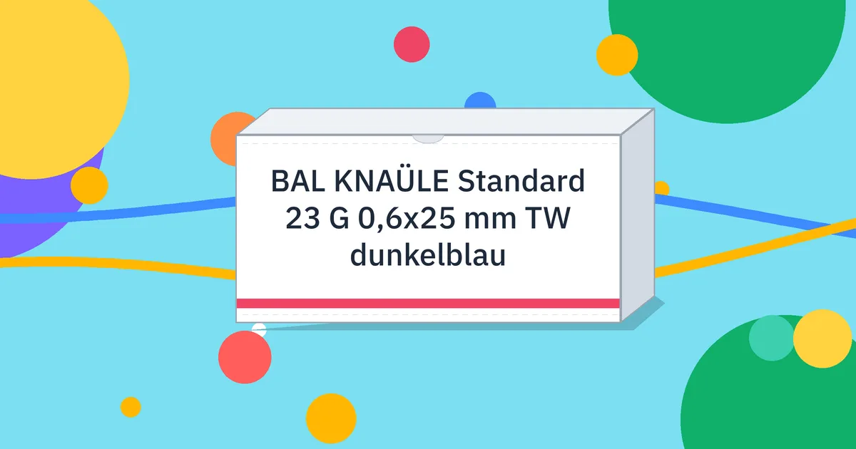 Symbolbild: Packung mit der Aufschrift BAL KNAÜLE Standard 23 G 0,6x25 mm TW dunkelblau (PZN 19124213) – Verfügbarkeit und Bezug in Apotheken in Frankfurt am Main