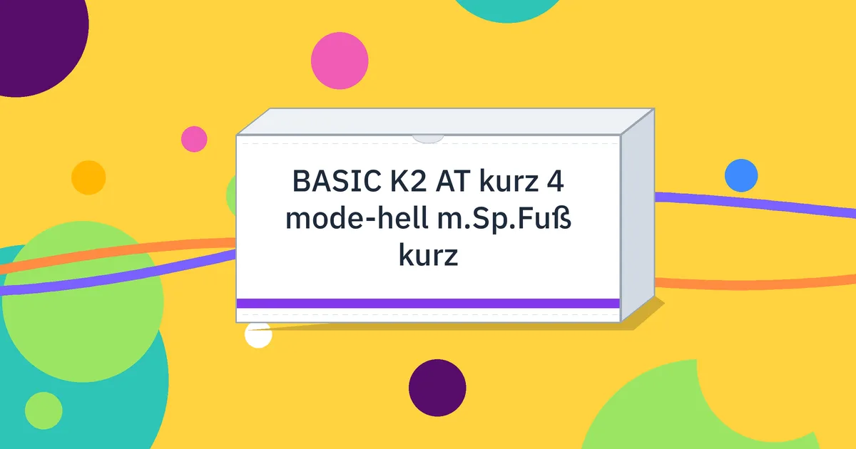 Symbolbild: Packung mit der Aufschrift BASIC K2 AT kurz 4 mode-hell m.Sp.Fuß kurz (PZN 20269448) – Verfügbarkeit und Bezug in Apotheken in Frankfurt am Main