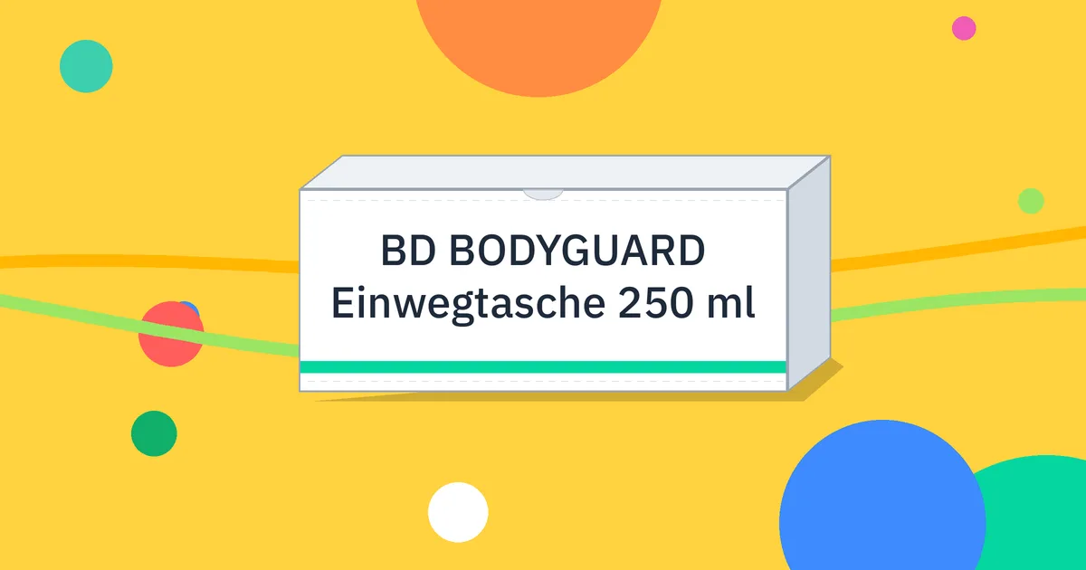 Symbolbild: Packung mit der Aufschrift BD BODYGUARD Einwegtasche 250 ml (PZN 18884198) – Verfügbarkeit und Bezug in Apotheken in Frankfurt am Main