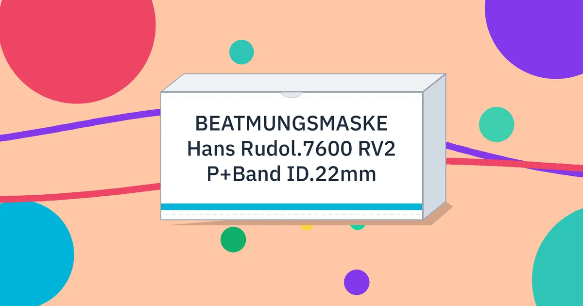 Symbolbild: Packung mit der Aufschrift BEATMUNGSMASKE Hans Rudol.7600 RV2 P+Band ID.22mm (PZN 17303130) – Verfügbarkeit und Bezug in Apotheken in Frankfurt am Main