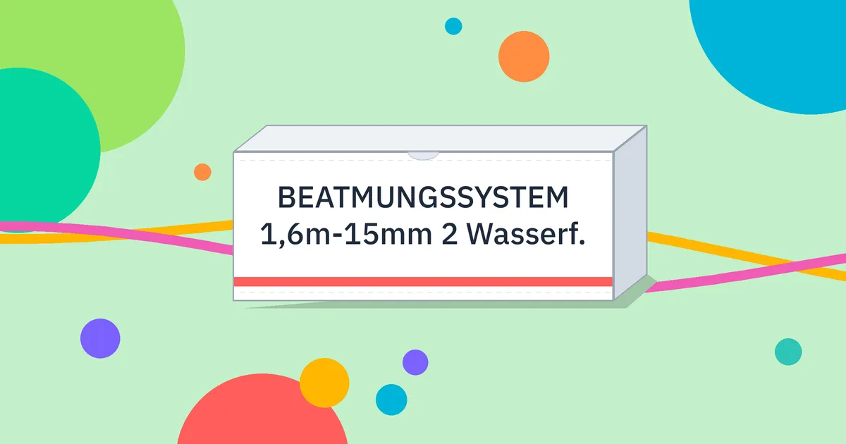 Symbolbild: Packung mit der Aufschrift BEATMUNGSSYSTEM 1,6m-15mm 2 Wasserf. (PZN 17431129) – Verfügbarkeit und Bezug in Apotheken in Frankfurt am Main