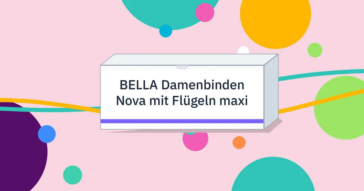 Symbolbild: Packung mit der Aufschrift BELLA Damenbinden Nova mit Flügeln maxi (PZN 20099377) – Verfügbarkeit und Bezug in Apotheken in Frankfurt am Main