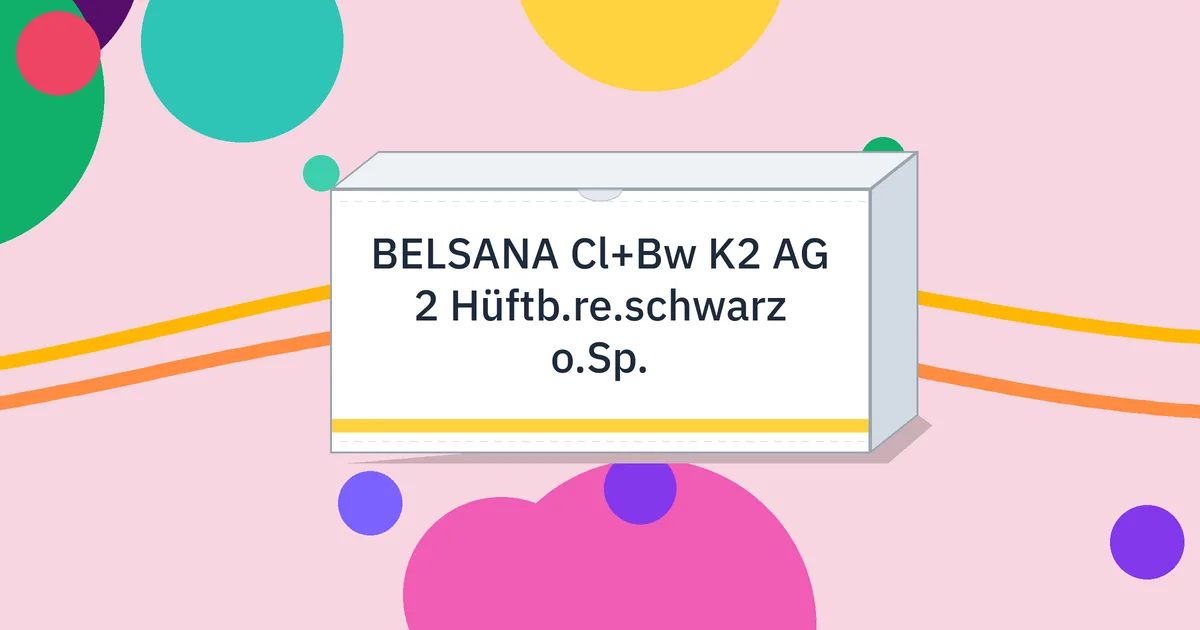 Symbolbild: Packung mit der Aufschrift BELSANA Cl+Bw K2 AG 2 Hüftb.re.schwarz o.Sp. (PZN 12254059) – Verfügbarkeit und Bezug in Apotheken in Frankfurt am Main