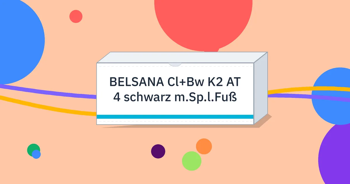 Symbolbild: Packung mit der Aufschrift BELSANA Cl+Bw K2 AT 4 schwarz m.Sp.l.Fuß (PZN 12249791) – Verfügbarkeit und Bezug in Apotheken in Frankfurt am Main