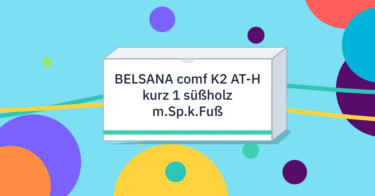 Symbolbild: Packung mit der Aufschrift BELSANA comf K2 AT-H kurz 1 süßholz m.Sp.k.Fuß (PZN 12328071) – Verfügbarkeit und Bezug in Apotheken in Frankfurt am Main