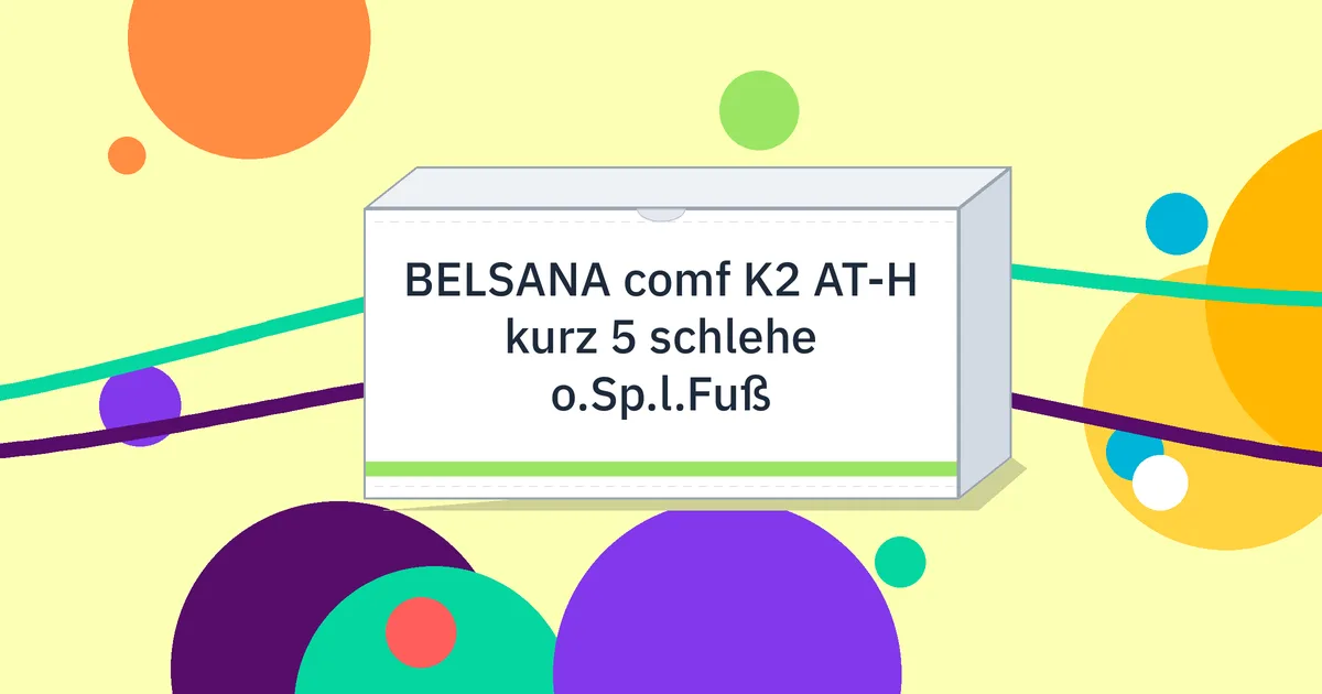 Symbolbild: Packung mit der Aufschrift BELSANA comf K2 AT-H kurz 5 schlehe o.Sp.l.Fuß (PZN 12331133) – Verfügbarkeit und Bezug in Apotheken in Frankfurt am Main