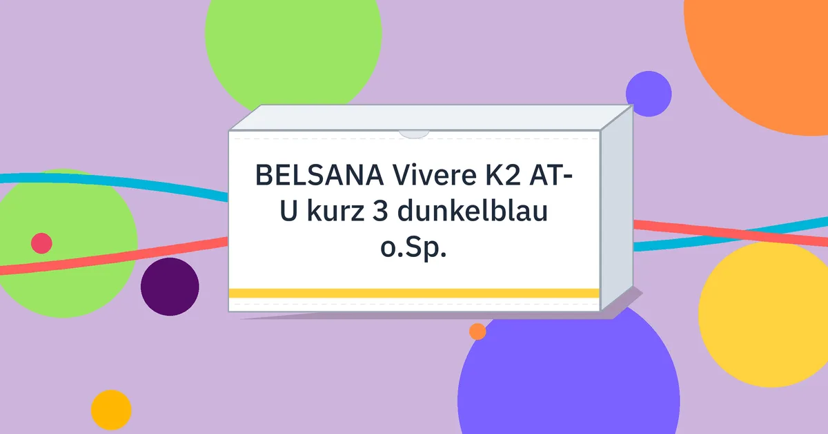 Symbolbild: Packung mit der Aufschrift BELSANA Vivere K2 AT-U kurz 3 dunkelblau o.Sp. (PZN 12186955) – Verfügbarkeit und Bezug in Apotheken in Frankfurt am Main