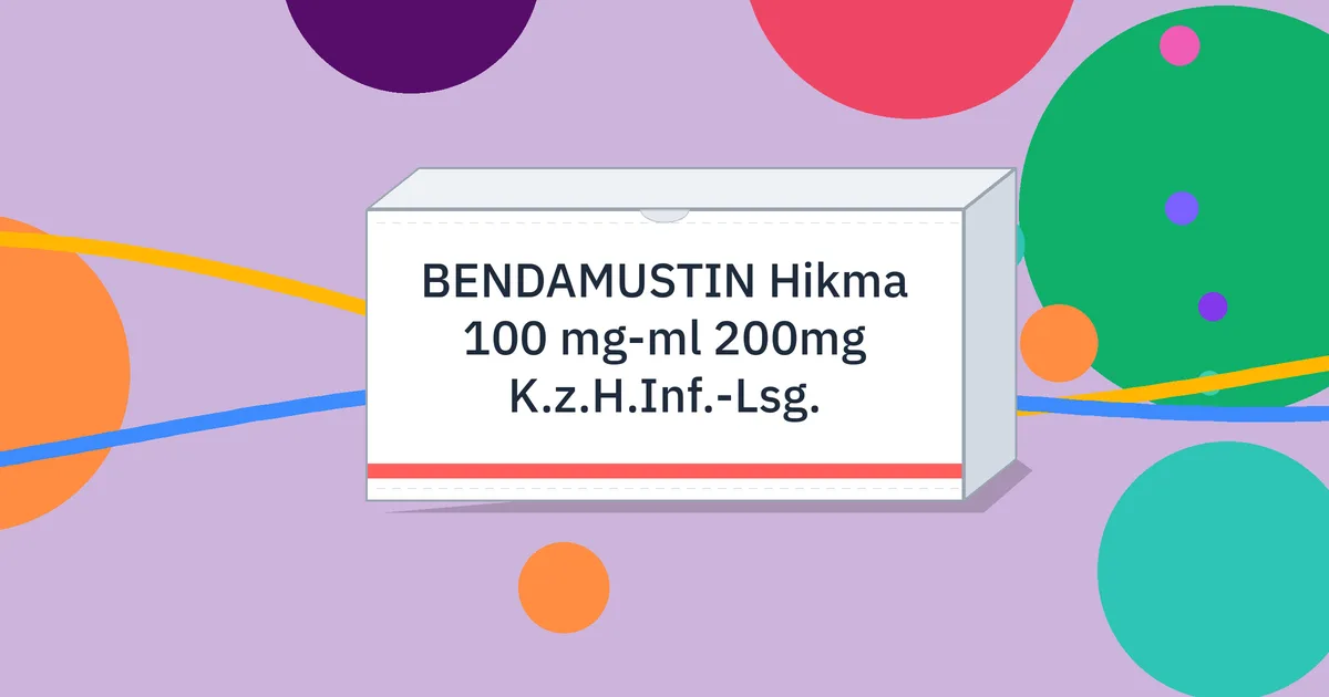 Symbolbild: Packung mit der Aufschrift BENDAMUSTIN Hikma 100 mg-ml 200mg K.z.H.Inf.-Lsg. (PZN 20348998) – Verfügbarkeit und Bezug in Apotheken in Frankfurt am Main