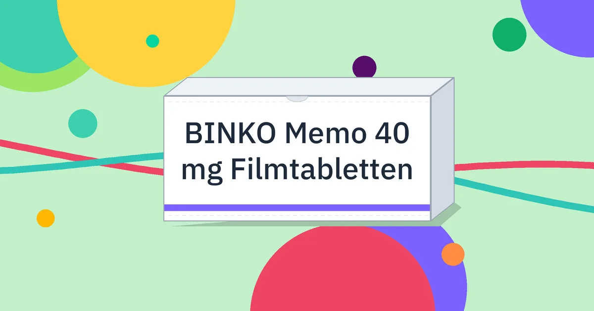 Symbolbild: Packung mit der Aufschrift BINKO Memo 40 mg Filmtabletten (PZN 16168836) – Verfügbarkeit und Bezug in Apotheken in Frankfurt am Main