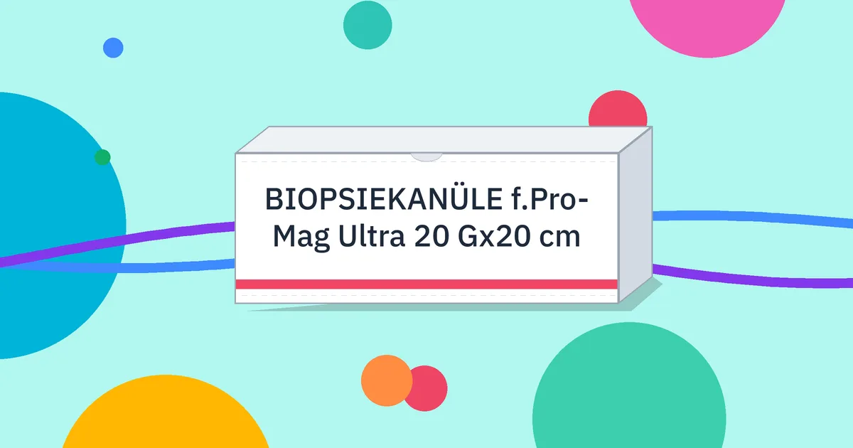 Symbolbild: Packung mit der Aufschrift BIOPSIEKANÜLE f.Pro-Mag Ultra 20 Gx20 cm (PZN 04503152) – Verfügbarkeit und Bezug in Apotheken in Frankfurt am Main