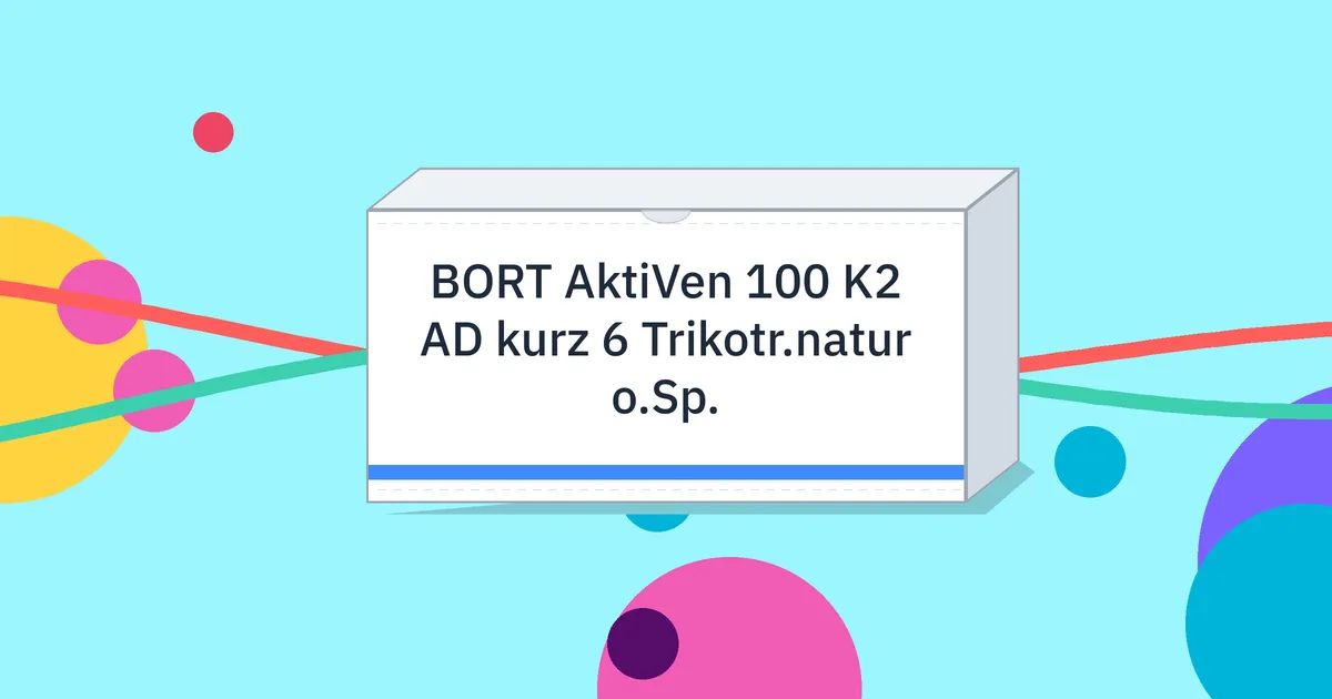 Symbolbild: Packung mit der Aufschrift BORT AktiVen 100 K2 AD kurz 6 Trikotr.natur o.Sp. (PZN 13726419) – Verfügbarkeit und Bezug in Apotheken in Frankfurt am Main