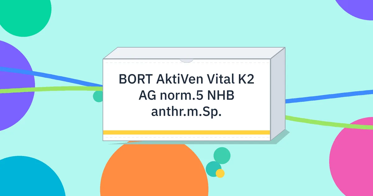 Symbolbild: Packung mit der Aufschrift BORT AktiVen Vital K2 AG norm.5 NHB anthr.m.Sp. (PZN 13734519) – Verfügbarkeit und Bezug in Apotheken in Frankfurt am Main