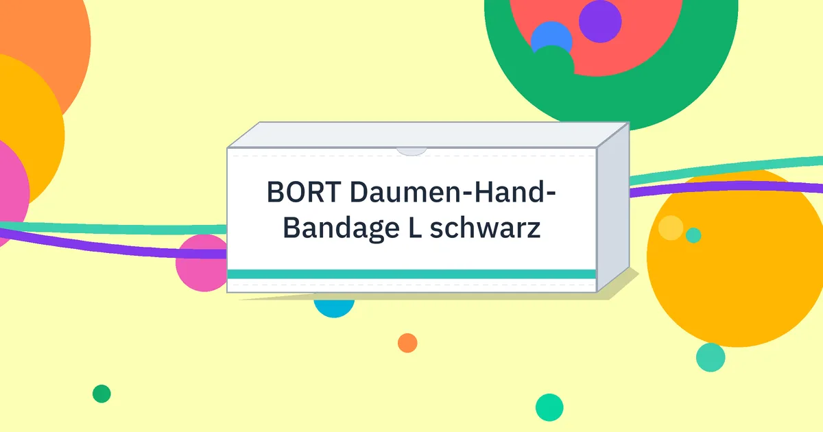 Symbolbild: Packung mit der Aufschrift BORT Daumen-Hand-Bandage L schwarz (PZN 10995455) – Verfügbarkeit und Bezug in Apotheken in Frankfurt am Main