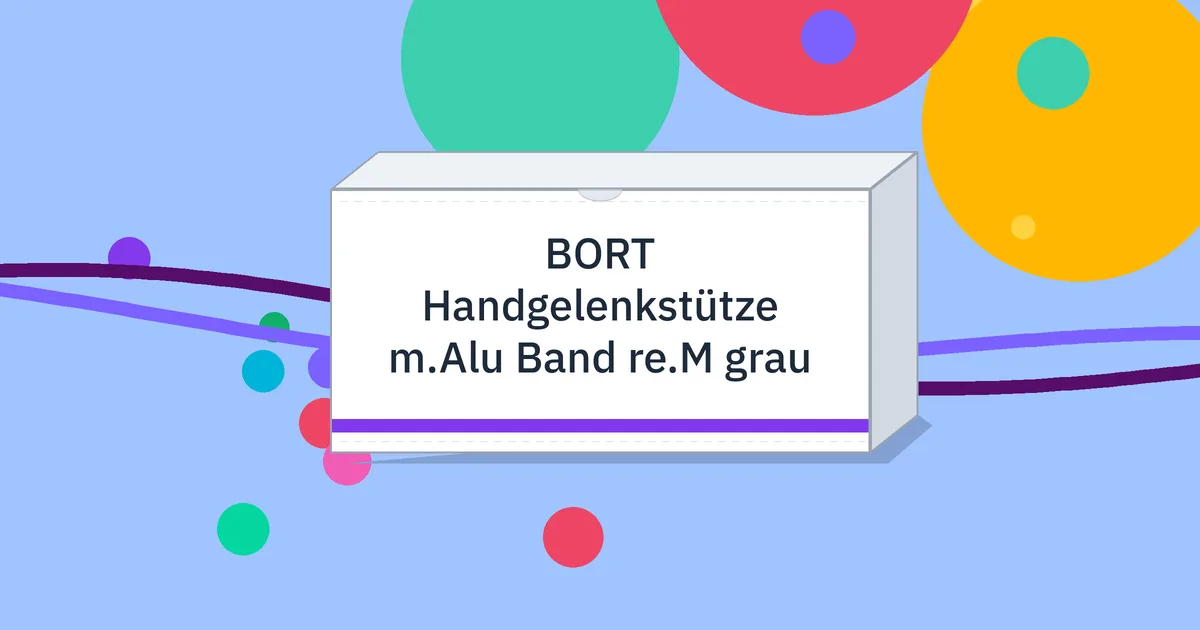 Symbolbild: Packung mit der Aufschrift BORT Handgelenkstütze m.Alu Band re.M grau (PZN 17843085) – Verfügbarkeit und Bezug in Apotheken in Frankfurt am Main
