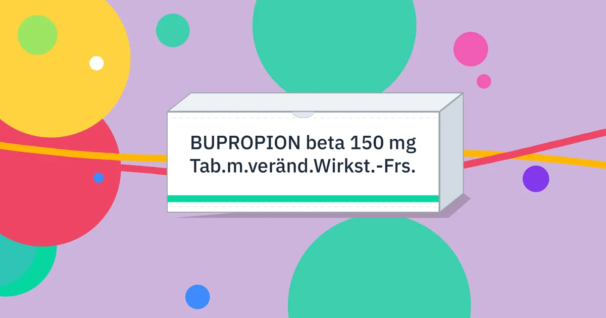 Symbolbild: Packung mit der Aufschrift BUPROPION beta 150 mg Tab.m.veränd.Wirkst.-Frs. (PZN 02055330) – Verfügbarkeit und Bezug in Apotheken in Frankfurt am Main