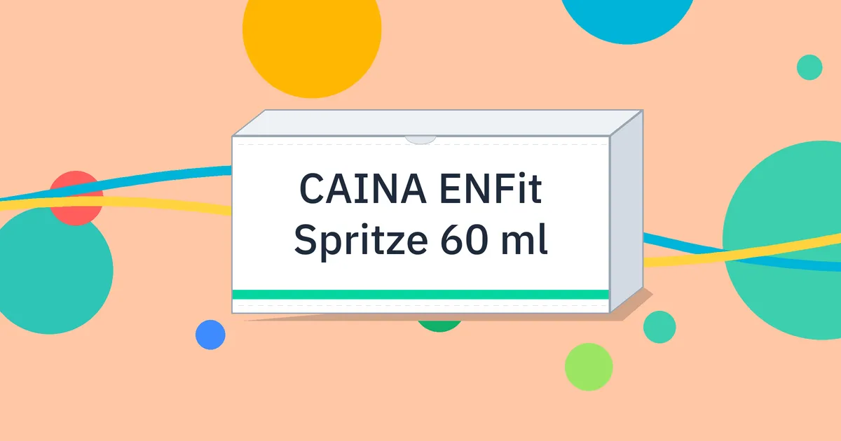 Symbolbild: Packung mit der Aufschrift CAINA ENFit Spritze 60 ml (PZN 18709495) – Verfügbarkeit und Bezug in Apotheken in Frankfurt am Main