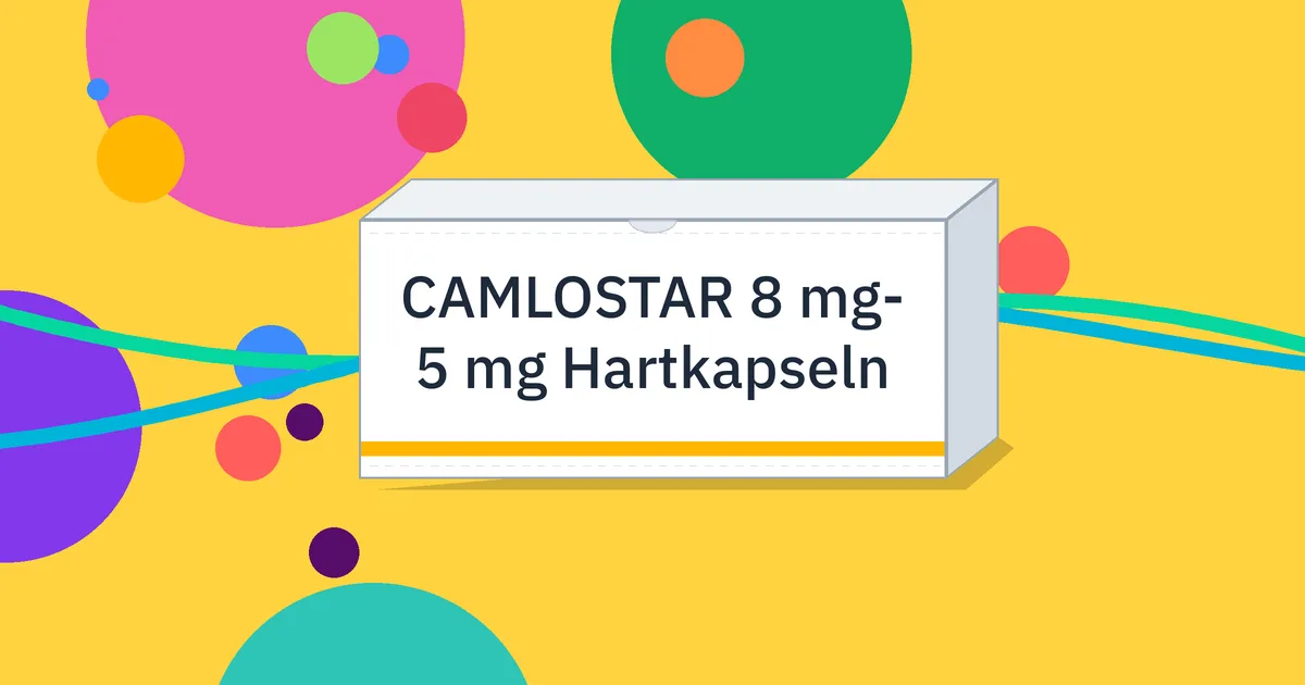 Symbolbild: Packung mit der Aufschrift CAMLOSTAR 8 mg-5 mg Hartkapseln (PZN 12540635) – Verfügbarkeit und Bezug in Apotheken in Frankfurt am Main