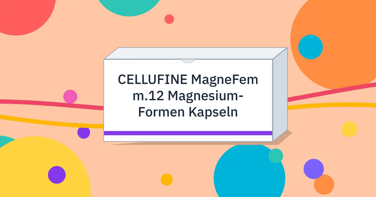 Symbolbild: Packung mit der Aufschrift CELLUFINE MagneFem m.12 Magnesium-Formen Kapseln (PZN 14347836) – Verfügbarkeit und Bezug in Apotheken in Frankfurt am Main