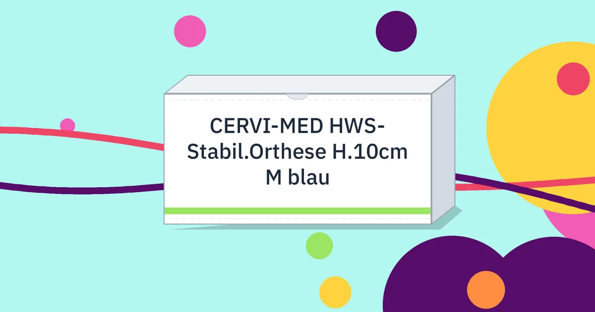Symbolbild: Packung mit der Aufschrift CERVI-MED HWS-Stabil.Orthese H.10cm M blau (PZN 20304831) – Verfügbarkeit und Bezug in Apotheken in Frankfurt am Main