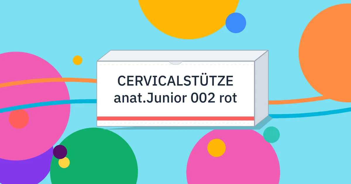 Symbolbild: Packung mit der Aufschrift CERVICALSTÜTZE anat.Junior 002 rot (PZN 08895344) – Verfügbarkeit und Bezug in Apotheken in Frankfurt am Main