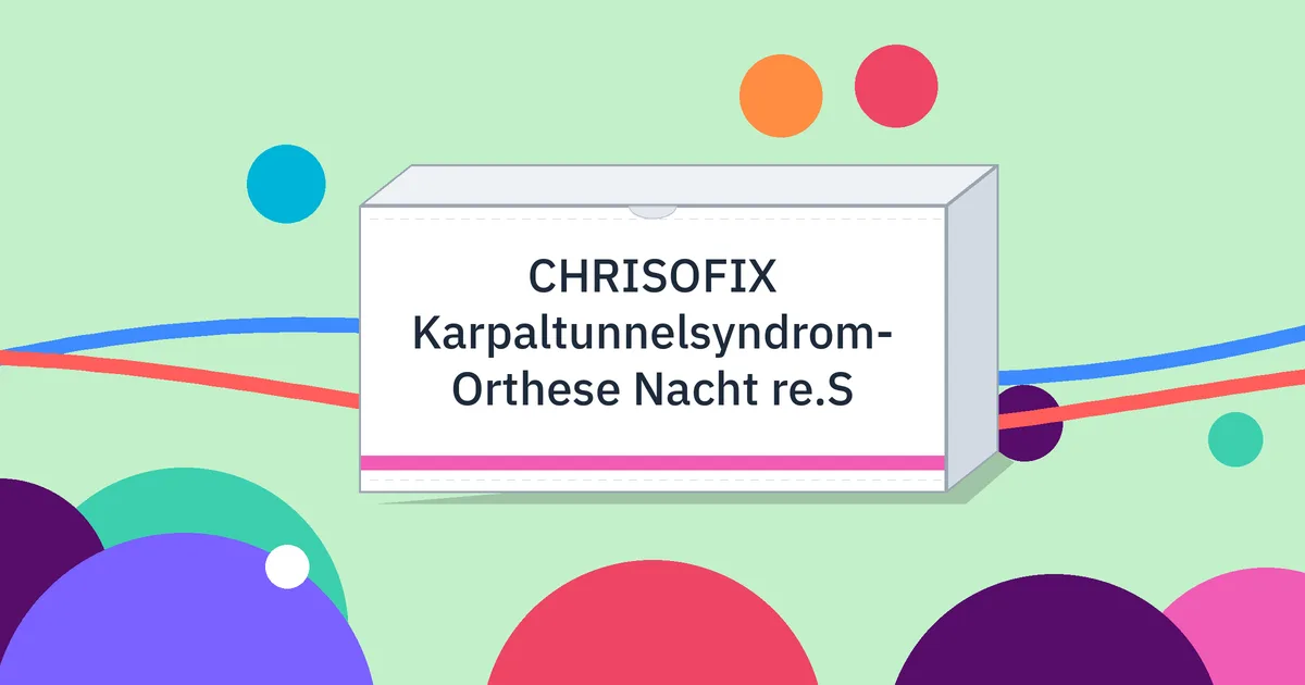 Symbolbild: Packung mit der Aufschrift CHRISOFIX Karpaltunnelsyndrom-Orthese Nacht re.S (PZN 17559734) – Verfügbarkeit und Bezug in Apotheken in Frankfurt am Main