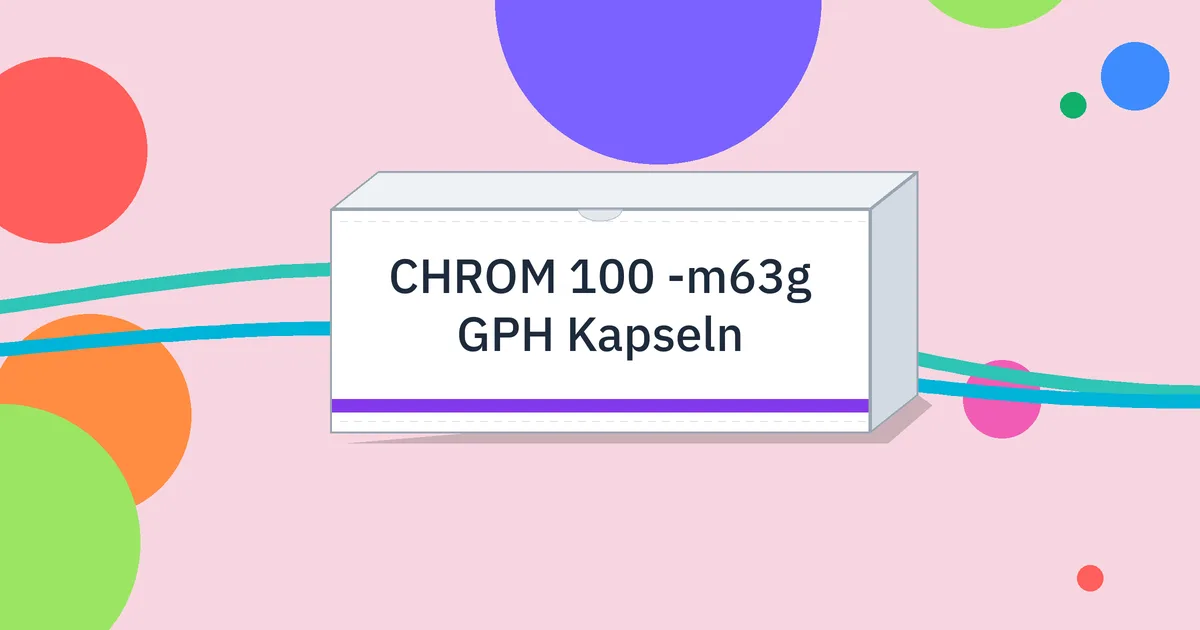 Symbolbild: Packung mit der Aufschrift CHROM 100 -m63g GPH Kapseln (PZN 01696280) – Verfügbarkeit und Bezug in Apotheken in Frankfurt am Main