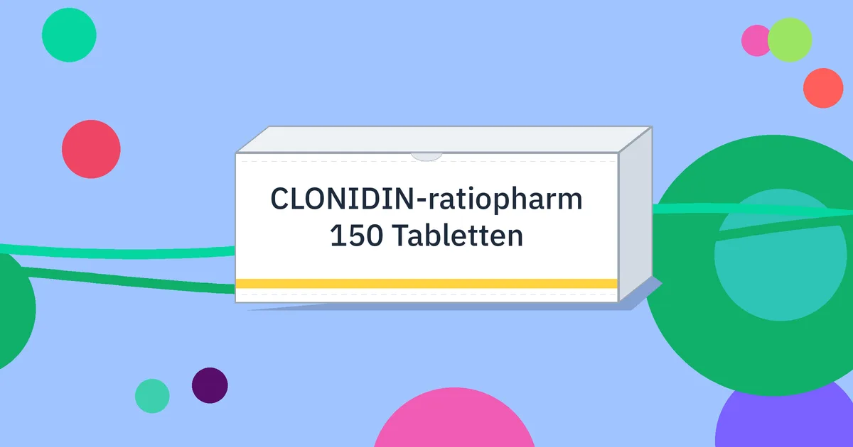 Symbolbild: Packung mit der Aufschrift CLONIDIN-ratiopharm 150 Tabletten (PZN 09722717) – Verfügbarkeit und Bezug in Apotheken in Frankfurt am Main