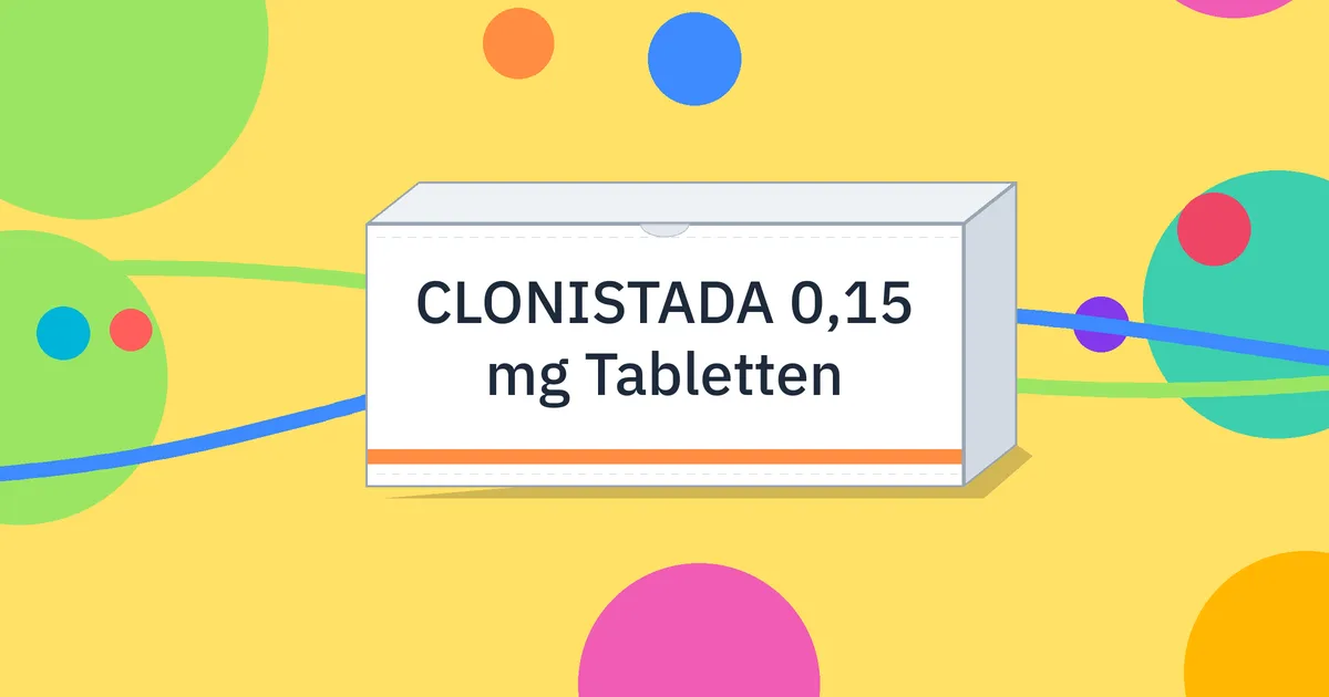 Symbolbild: Packung mit der Aufschrift CLONISTADA 0,15 mg Tabletten (PZN 14307736) – Verfügbarkeit und Bezug in Apotheken in Frankfurt am Main
