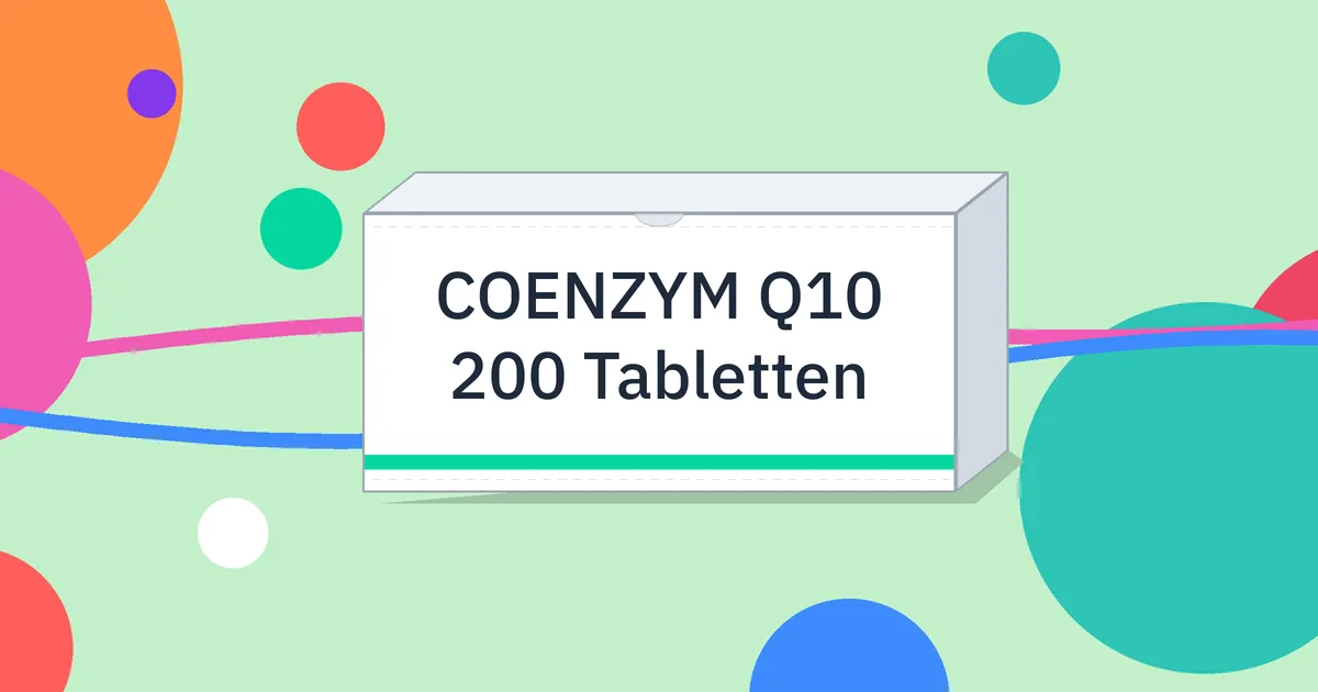 Symbolbild: Packung mit der Aufschrift COENZYM Q10 200 Tabletten (PZN 16206057) – Verfügbarkeit und Bezug in Apotheken in Frankfurt am Main