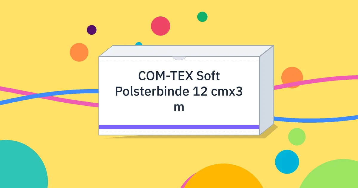 Symbolbild: Packung mit der Aufschrift COM-TEX Soft Polsterbinde 12 cmx3 m (PZN 04722859) – Verfügbarkeit und Bezug in Apotheken in Frankfurt am Main