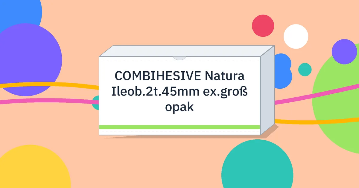 Symbolbild: Packung mit der Aufschrift COMBIHESIVE Natura Ileob.2t.45mm ex.groß opak (PZN 00552662) – Verfügbarkeit und Bezug in Apotheken in Frankfurt am Main