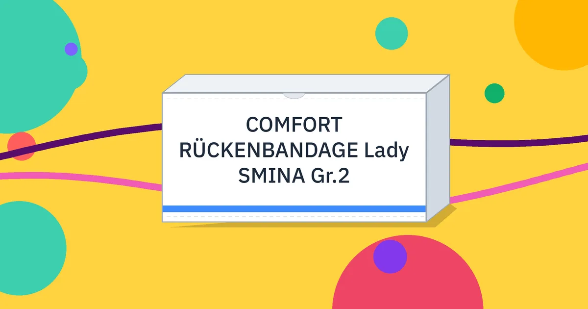 Symbolbild: Packung mit der Aufschrift COMFORT RÜCKENBANDAGE Lady SMINA Gr.2 (PZN 20163230) – Verfügbarkeit und Bezug in Apotheken in Frankfurt am Main