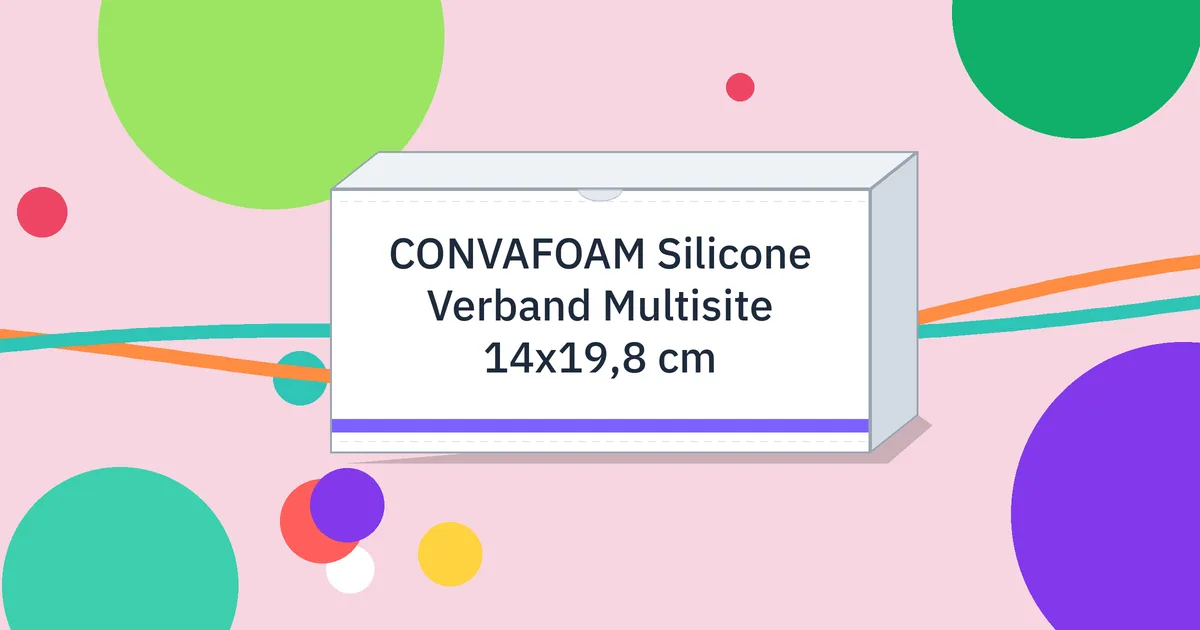 Symbolbild: Packung mit der Aufschrift CONVAFOAM Silicone Verband Multisite 14x19,8 cm (PZN 20089479) – Verfügbarkeit und Bezug in Apotheken in Frankfurt am Main