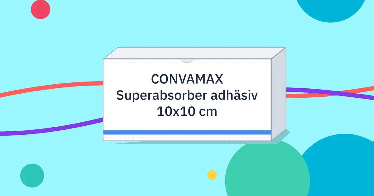 Symbolbild: Packung mit der Aufschrift CONVAMAX Superabsorber adhäsiv 10x10 cm (PZN 20118057) – Verfügbarkeit und Bezug in Apotheken in Frankfurt am Main