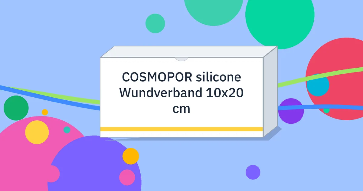 Symbolbild: Packung mit der Aufschrift COSMOPOR silicone Wundverband 10x20 cm (PZN 19222996) – Verfügbarkeit und Bezug in Apotheken in Frankfurt am Main