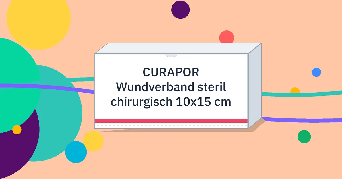 Symbolbild: Packung mit der Aufschrift CURAPOR Wundverband steril chirurgisch 10x15 cm (PZN 19166832) – Verfügbarkeit und Bezug in Apotheken in Frankfurt am Main