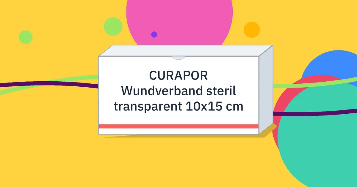 Symbolbild: Packung mit der Aufschrift CURAPOR Wundverband steril transparent 10x15 cm (PZN 18074855) – Verfügbarkeit und Bezug in Apotheken in Frankfurt am Main