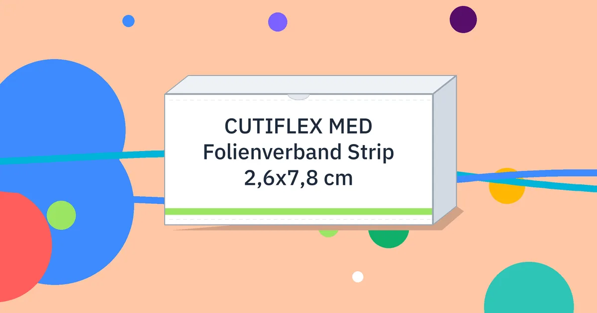 Symbolbild: Packung mit der Aufschrift CUTIFLEX MED Folienverband Strip 2,6x7,8 cm (PZN 20111552) – Verfügbarkeit und Bezug in Apotheken in Frankfurt am Main