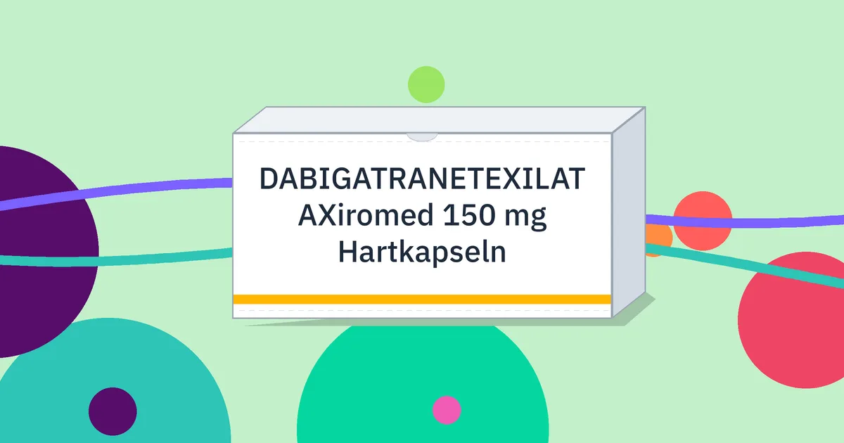 Symbolbild: Packung mit der Aufschrift DABIGATRANETEXILAT AXiromed 150 mg Hartkapseln (PZN 19727816) – Verfügbarkeit und Bezug in Apotheken in Frankfurt am Main