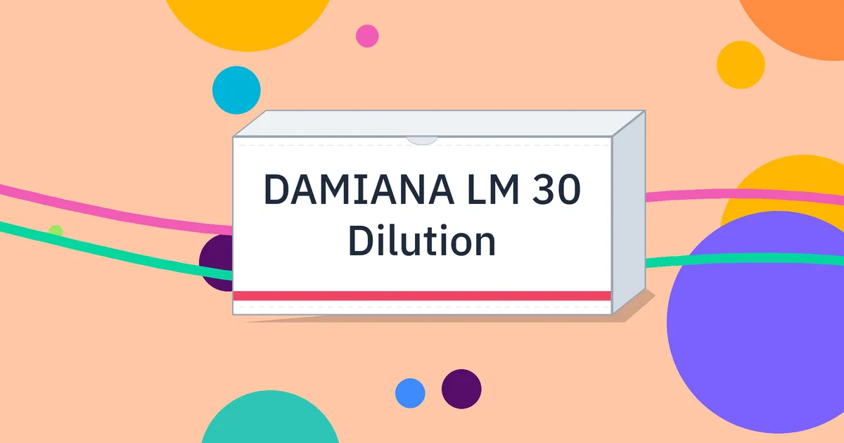 Symbolbild: Packung mit der Aufschrift DAMIANA LM 30 Dilution (PZN 13461211) – Verfügbarkeit und Bezug in Apotheken in Frankfurt am Main