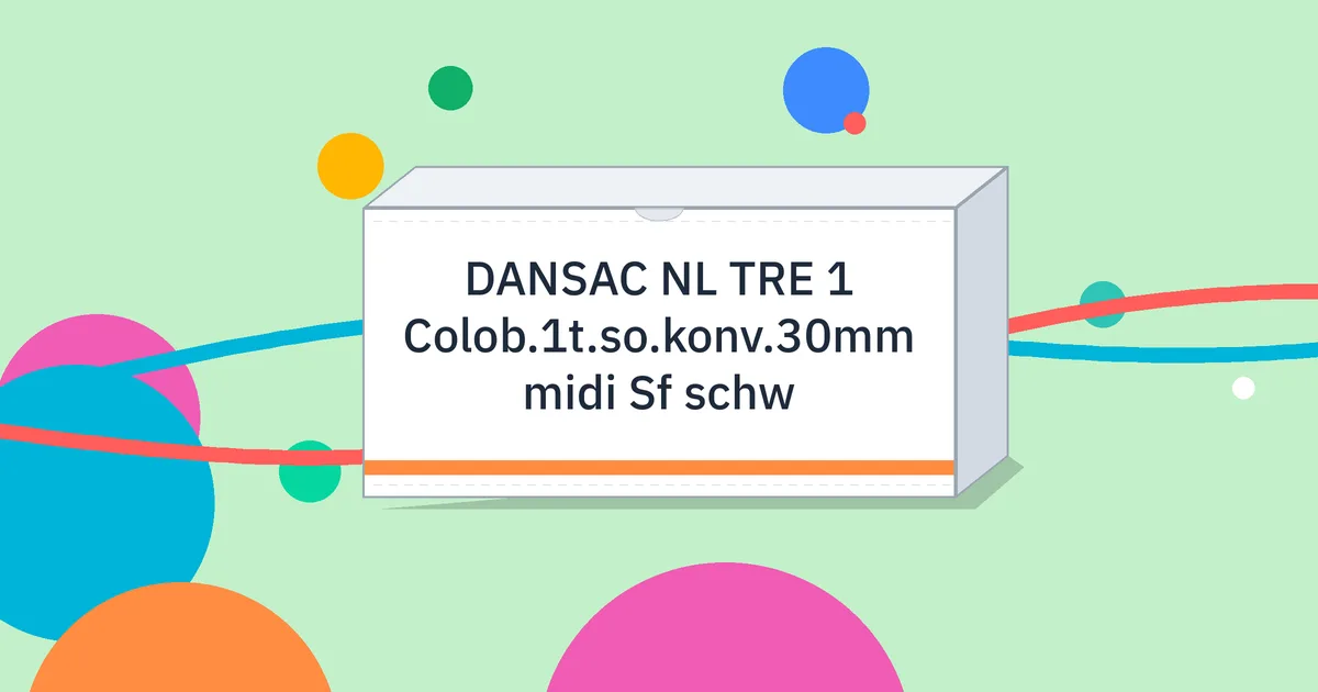 Symbolbild: Packung mit der Aufschrift DANSAC NL TRE 1 Colob.1t.so.konv.30mm midi Sf schw (PZN 19745056) – Verfügbarkeit und Bezug in Apotheken in Frankfurt am Main