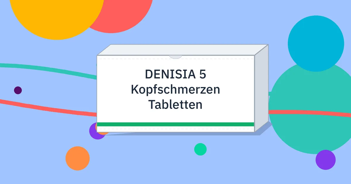 Symbolbild: Packung mit der Aufschrift DENISIA 5 Kopfschmerzen Tabletten (PZN 08494390) – Verfügbarkeit und Bezug in Apotheken in Frankfurt am Main